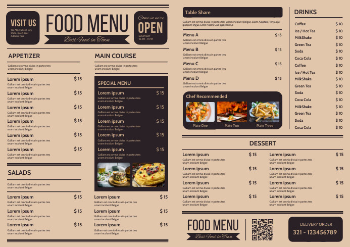 Modern kaki and brown colors bifold food rest Template | PosterMyWall