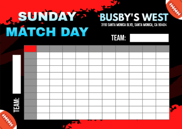 Plantilla de Modern Match Day Football Squares Card Game Postcard ...