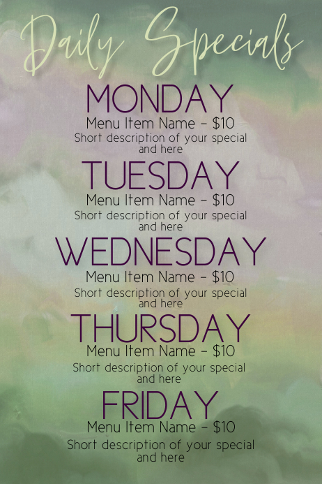 Modern Minimal Daily Specials Menu Template | PosterMyWall