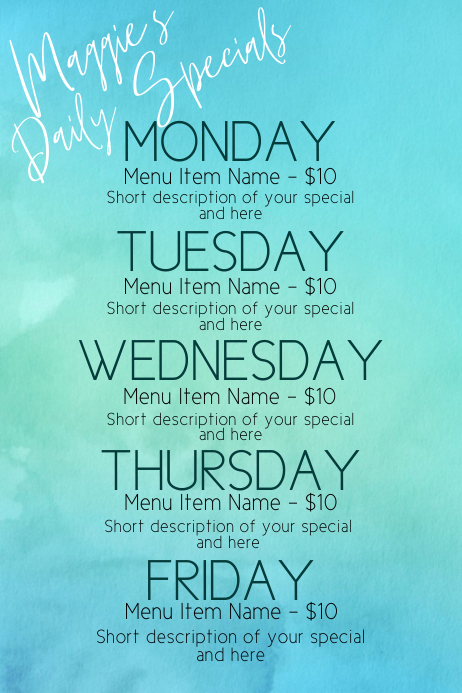 Modern Minimal Daily Specials Menu Template | PosterMyWall