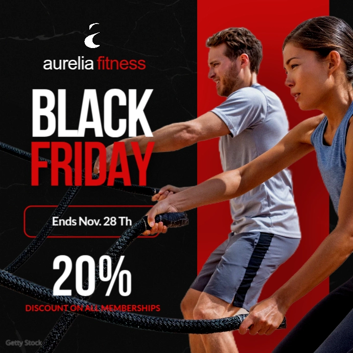 Modern Minimal Red White Black Friday Gym Promo Instagram Post Template ...