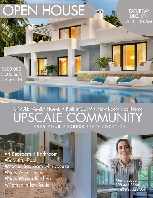 Modern Open House Flyer Gray Templates | PosterMyWall