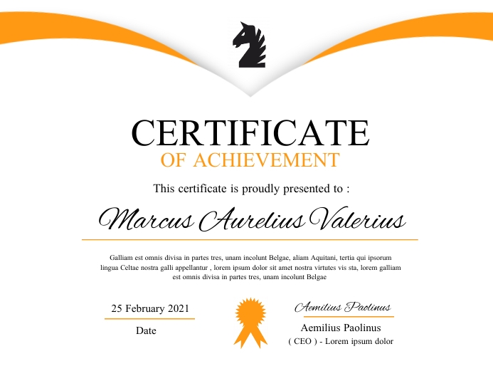 modern orange and white creative curved certi Template | PosterMyWall