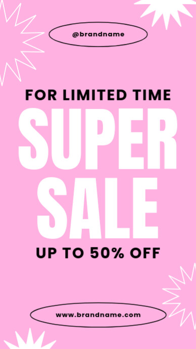 Modern Pink White Typographic Super Sale Promo Instagram Story Template ...