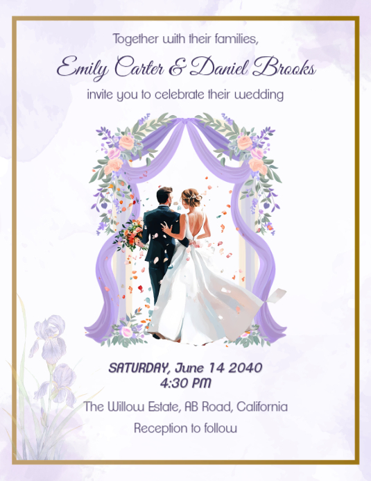 Modern Purple Pastel Wedding Invitation Card Template | PosterMyWall