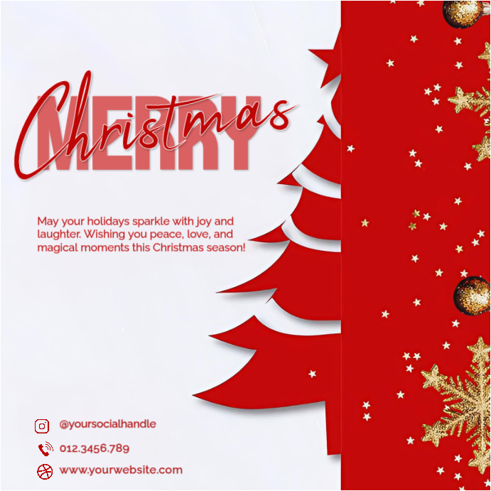 Modern Red & White Merry Christmas Greeting Template | PosterMyWall