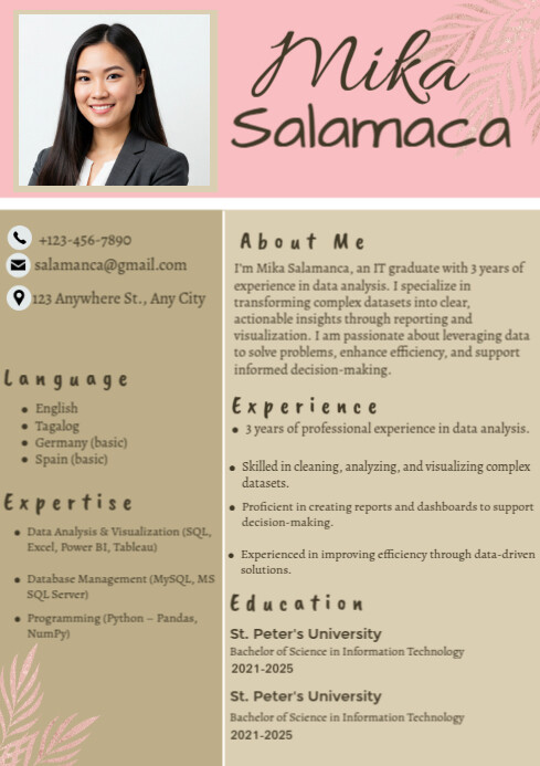 Modèle Modern Resume & Cv Pink Minimalist A4 Size Template | PosterMyWall