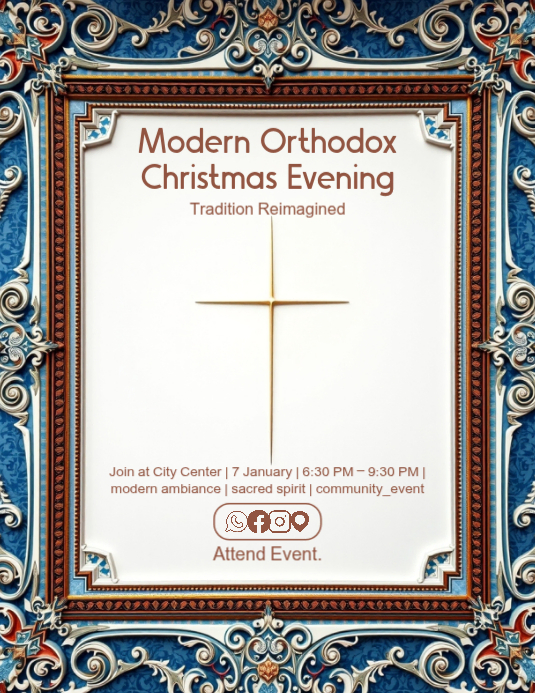 Modern Retro Maximalist Orthodox Christmas Flyer Template | PosterMyWall
