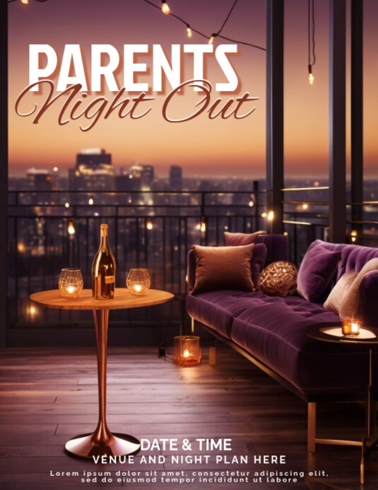 Modern Rooftop Parents’ Night Out Flyer Template | PosterMyWall