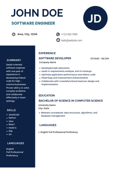 Modern Software Engineer Resume Template – Elegant, ATS-Friendly & Fully Editable A4 | PosterMyWall