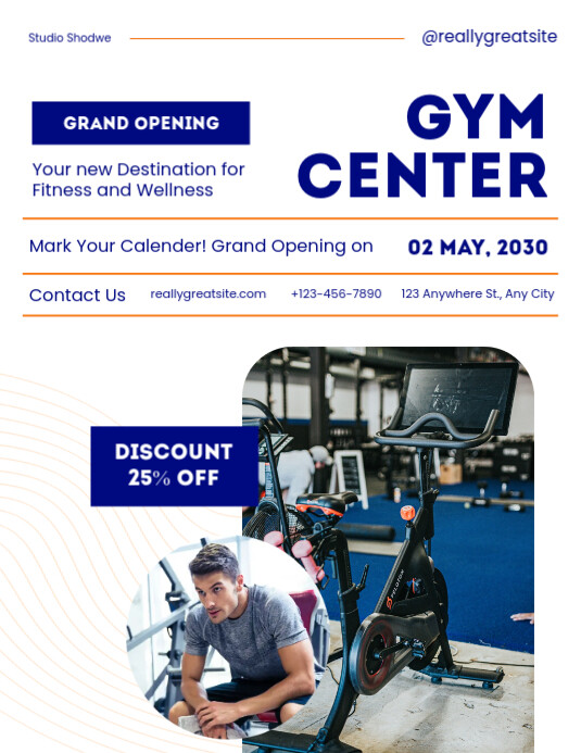 Copy of Modern White Blue Grand Opening Gym Center Promo Flyer (Us ...