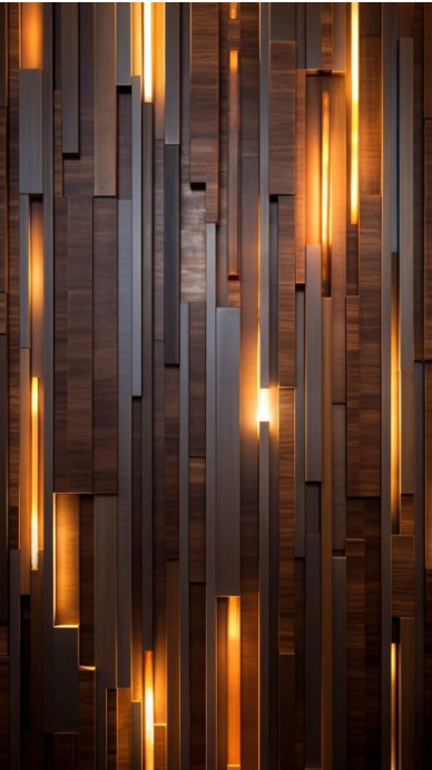 Plantilla de Modern Wood Panel Wall with LED Lighting | PosterMyWall