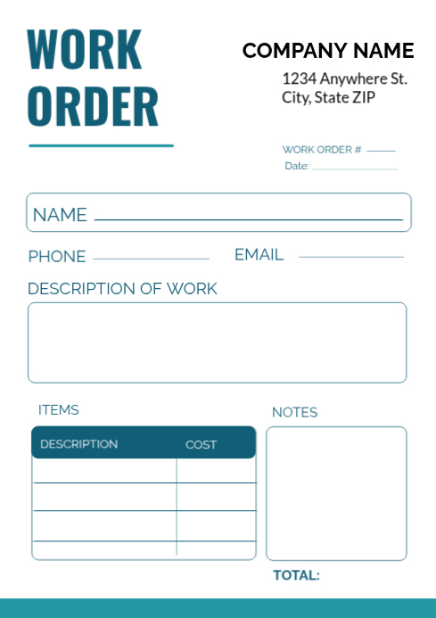Modern Work Order Form Template For Service Businesses A4 | PosterMyWall