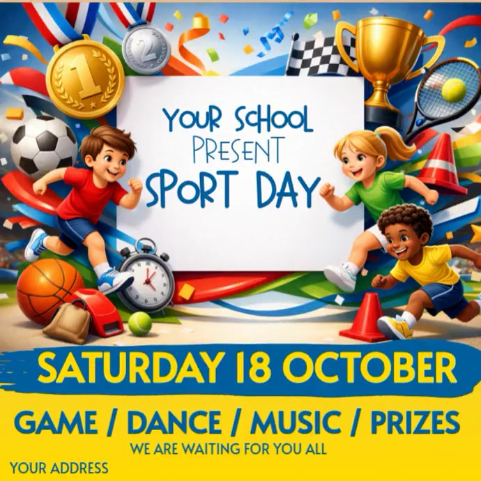 Moderno E Minimale Sport Day Kids Post Instagram Template | PosterMyWall