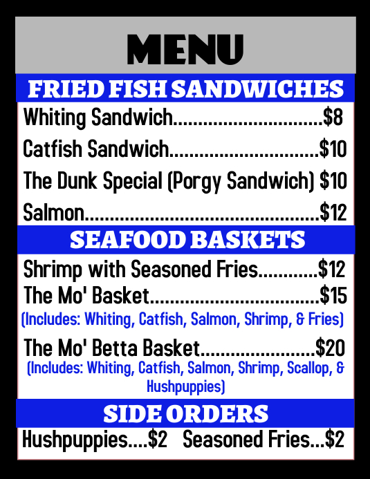 Moe Fish Menu Template | PosterMyWall