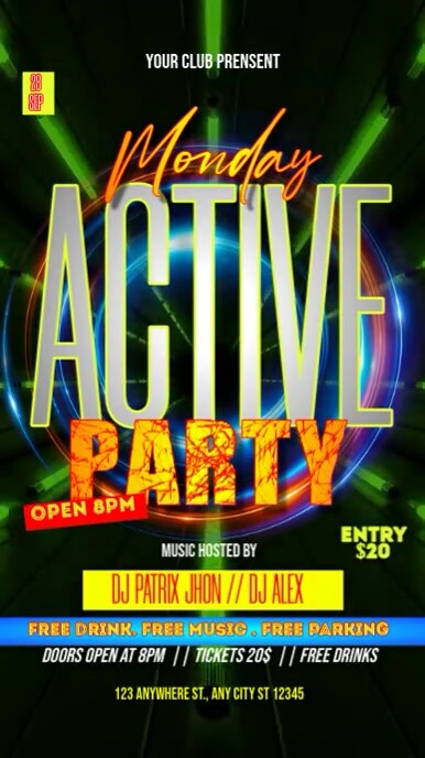 Monday active party video Template | PosterMyWall