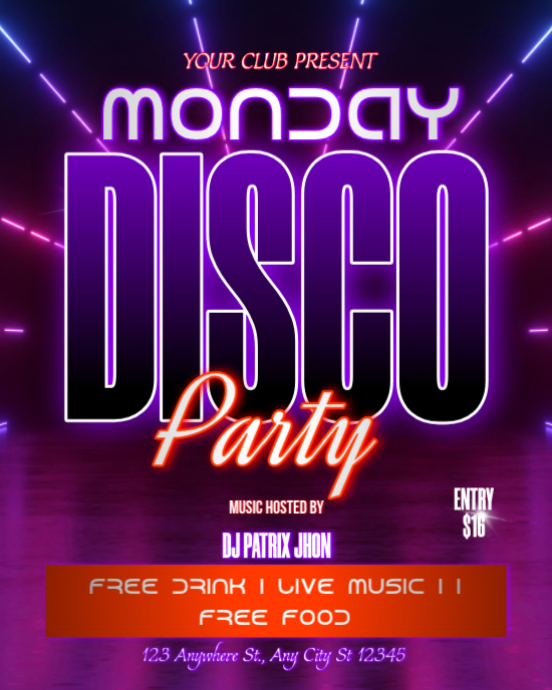 Monday disco party instagram portrait Template | PosterMyWall