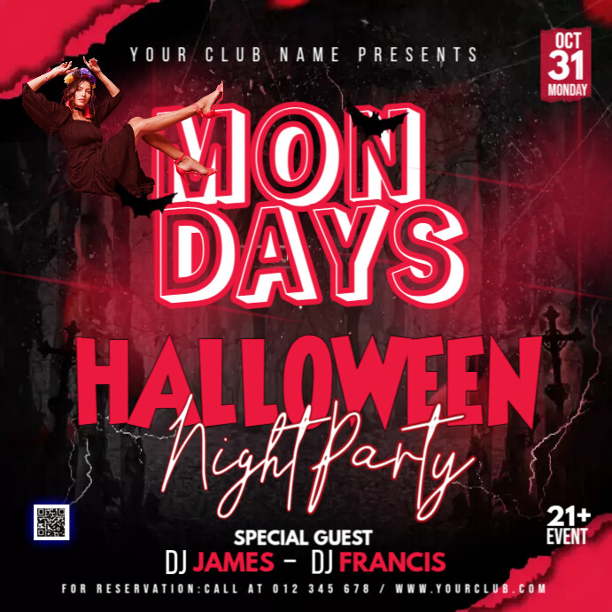 Monday Halloween Night Party Ads Template | PosterMyWall