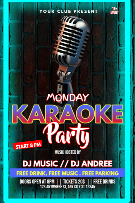 Monday karaoke party poster Template | PosterMyWall