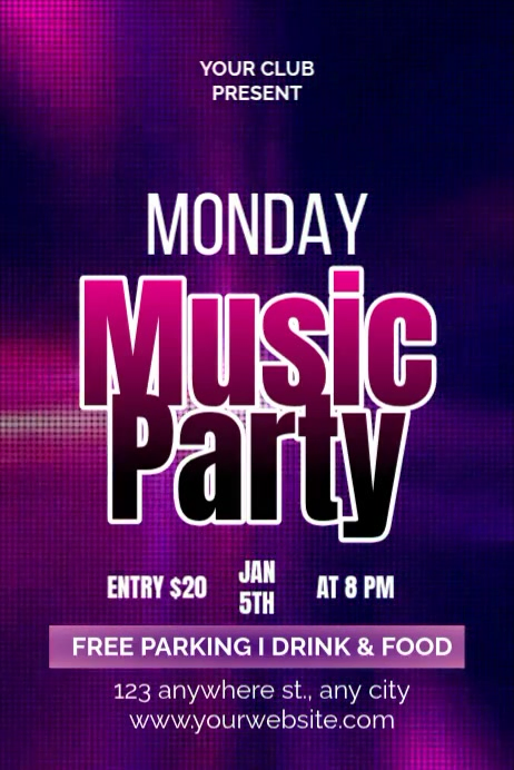 MONDAY MUSIC PARTY Template | PosterMyWall