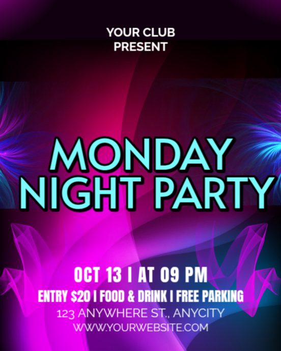 MONDAY NIGHT PARTY Template | PosterMyWall