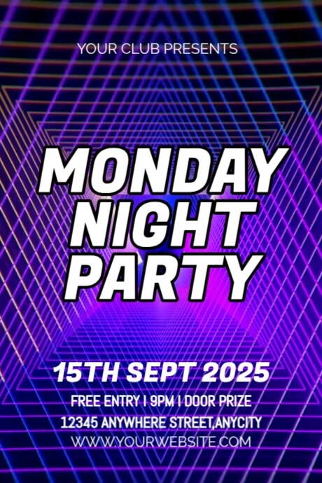 Plantilla de MONDAY NIGHT PARTY | PosterMyWall