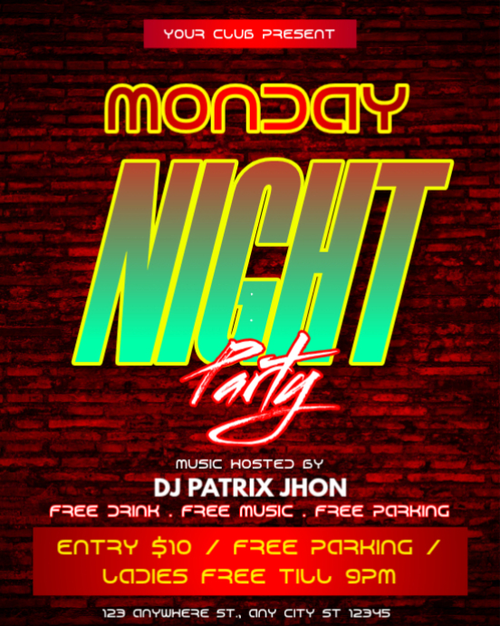 Monday night party Template | PosterMyWall