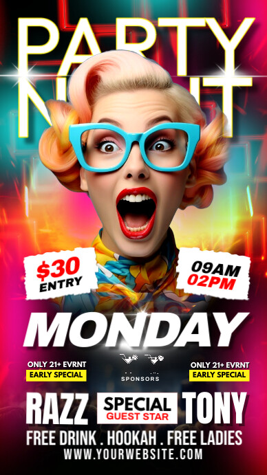 MONDAY NIGHT PARTY Template | PosterMyWall