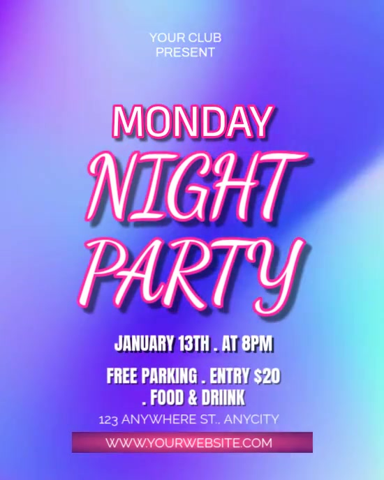 Monday Night Party Instagram Portrait Template | PosterMyWall