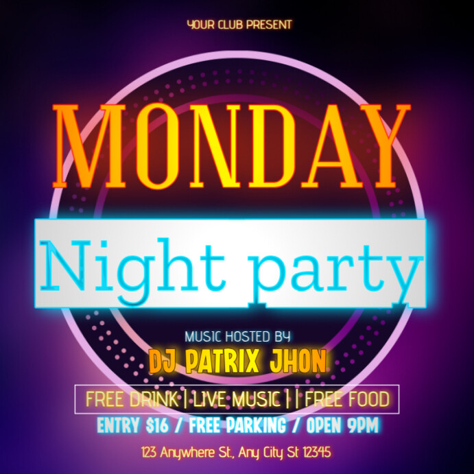 Plantilla de Monday night party post | PosterMyWall
