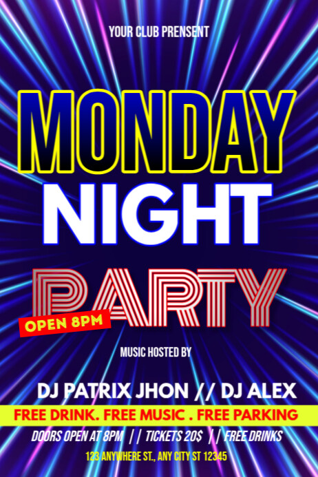 Monday night party poster Template | PosterMyWall