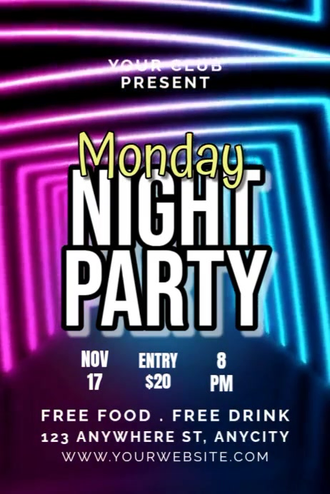 Monday Night Party Poster Template | PosterMyWall