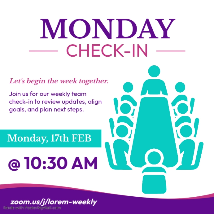 Monday Team Check In Meeting Flyer For Corporate Weekly Updates Virtual ...