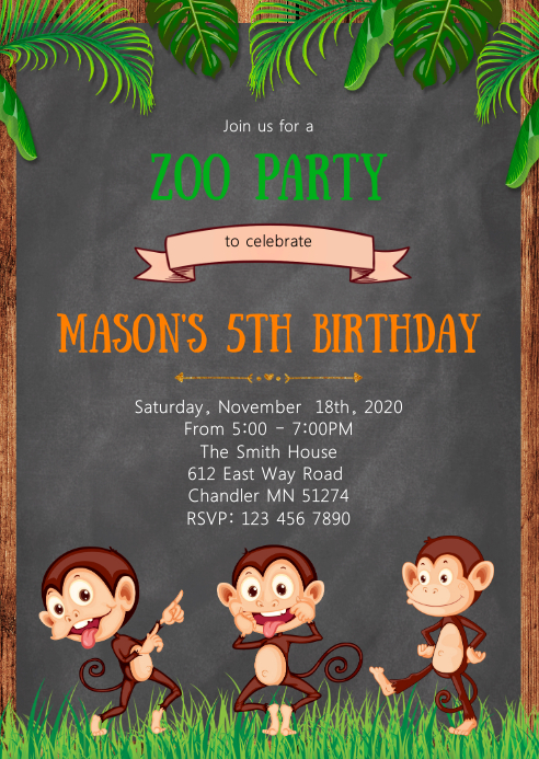 Monkey birthday party invitation Template | PosterMyWall