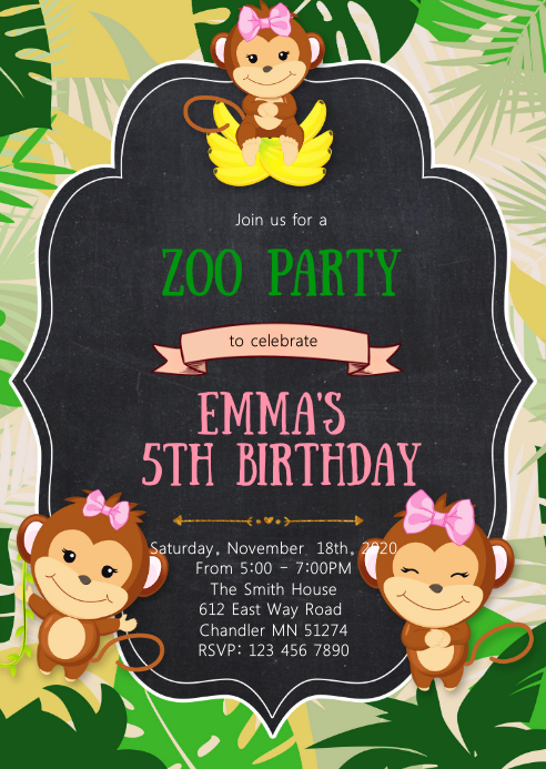 Monkey birthday party invitation Template | PosterMyWall