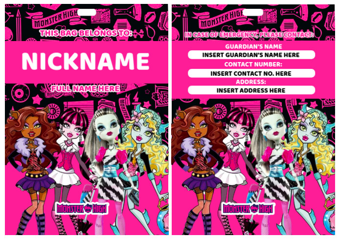 Monster High Bag Tag Template & name tag | PosterMyWall