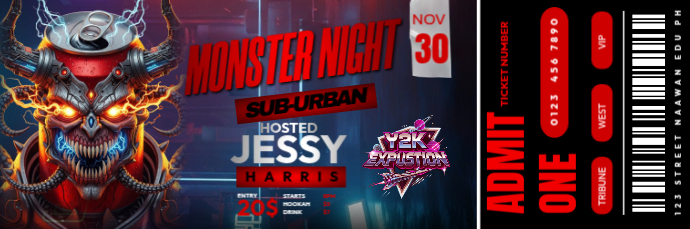 Monster Night Club Ticket Template | PosterMyWall