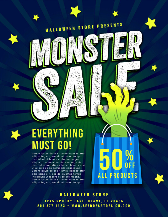 Plantilla de Monster Sale Halloween Retail Advertisement | PosterMyWall