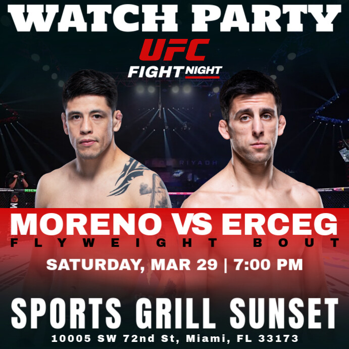 Moreno vs Erceg: UFC Fight Night Watch Party Instagram Post Template ...