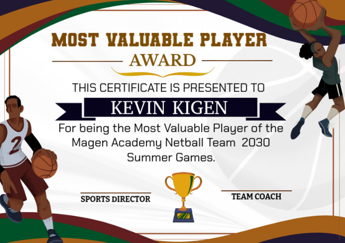 Most valuable player certificate award Template | PosterMyWall