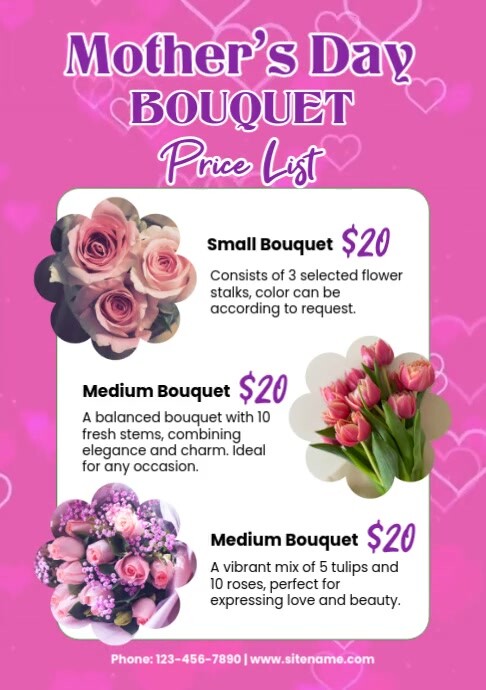 Plantilla de Mother's Day Bouquet Price List | PosterMyWall