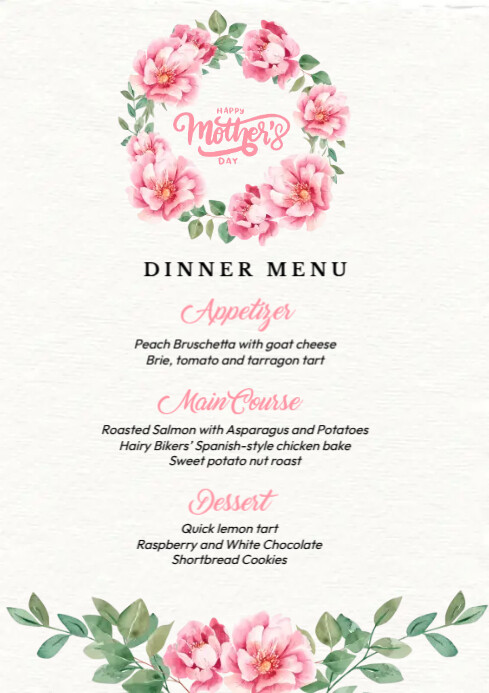 Mother's Day Dinner Menu List Template | PosterMyWall