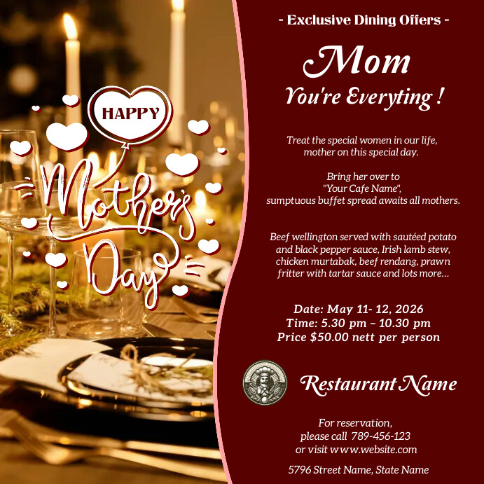 Mother's Day Dinner Special Offer Ad Flyer | PosterMyWall