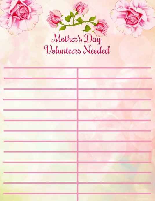 Mother's Day Event Volunteers Sign up Sheet Template | PosterMyWall