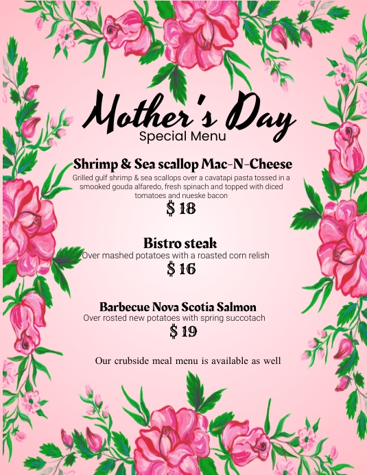Copy of Mother's day menu,mother day menu free editab | PosterMyWall