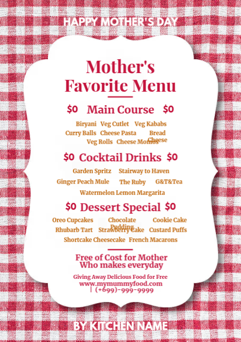 Mother's Day Menu Card Template | PosterMyWall