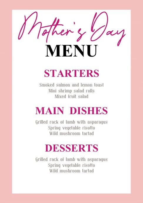 Mother's Day Menu Template | PosterMyWall