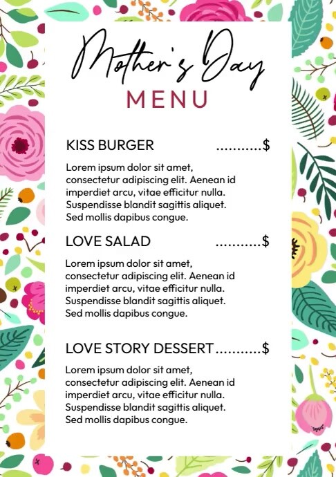 Mother's Day Menu Template | PosterMyWall