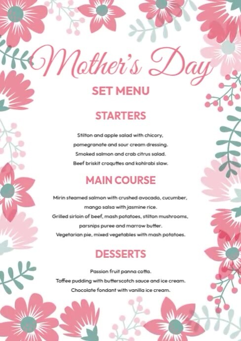 Mother's Day Menu Template | PosterMyWall