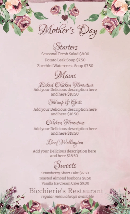 Copy of Mother's Day Menu | PosterMyWall